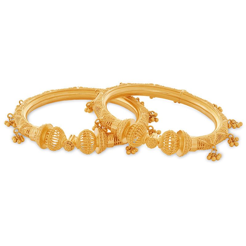 22k Gold Beaded Filigree Bangles | Raj Jewels