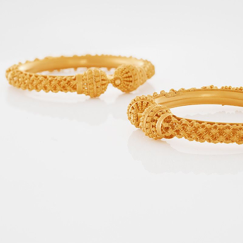 22k Gold Beaded Filigree Bangles | Raj Jewels